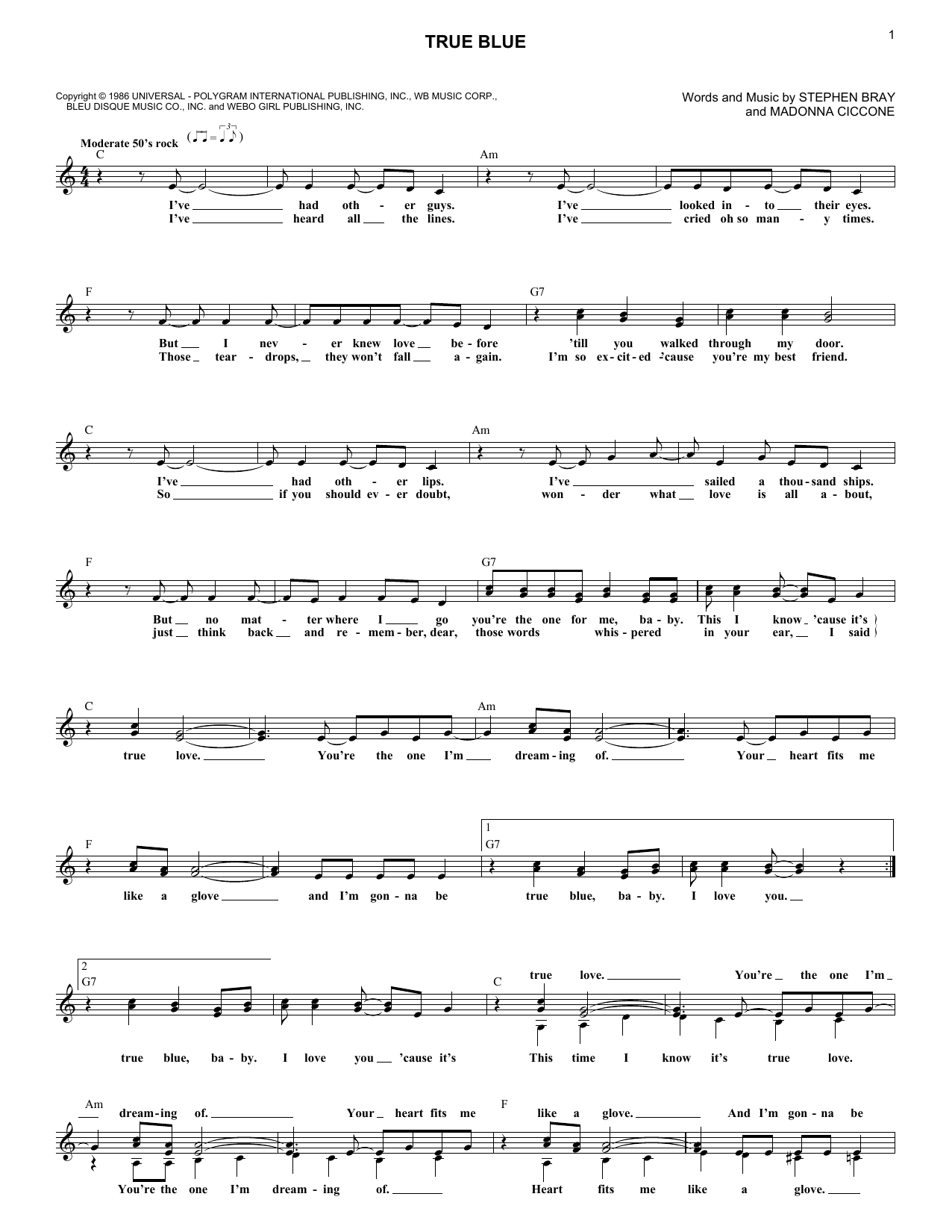 True blue music sheet – DIVINA MADONNA