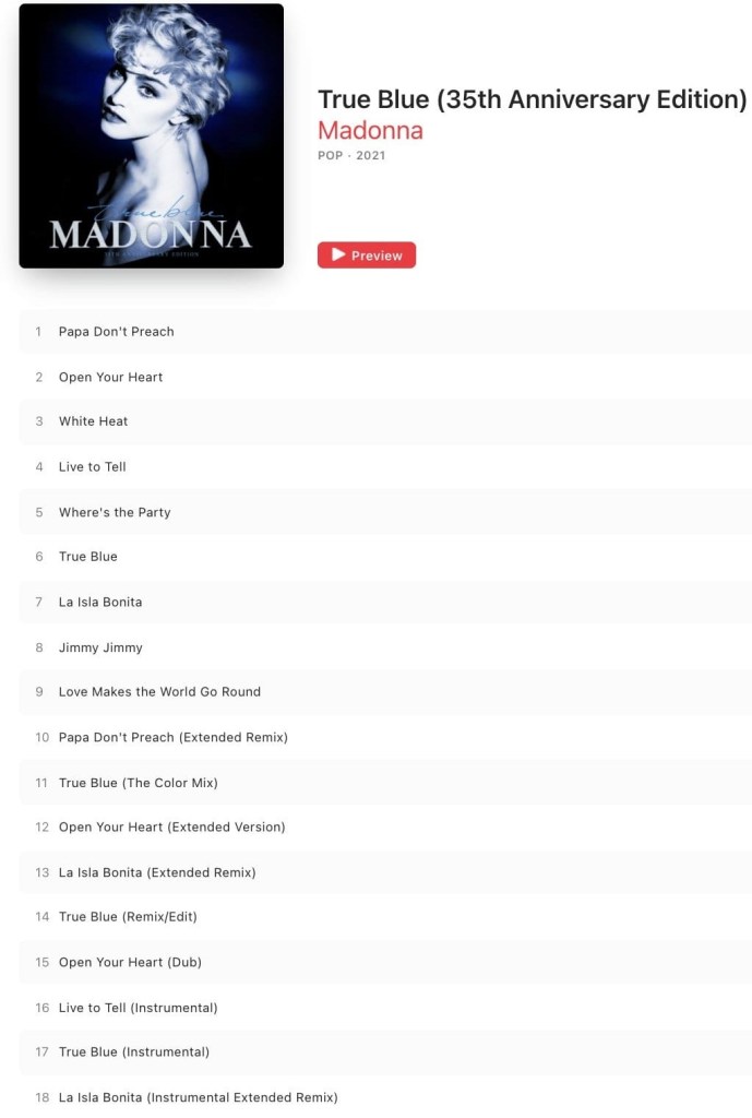 «TRUE BLUE» ANNIVERSARY EDITION – DIVINA MADONNA