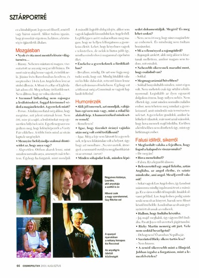 ON THE COVER: «COSMOPOLITAN» (HUNGRIA) – AGOSTO 2001 – DIVINA MADONNA