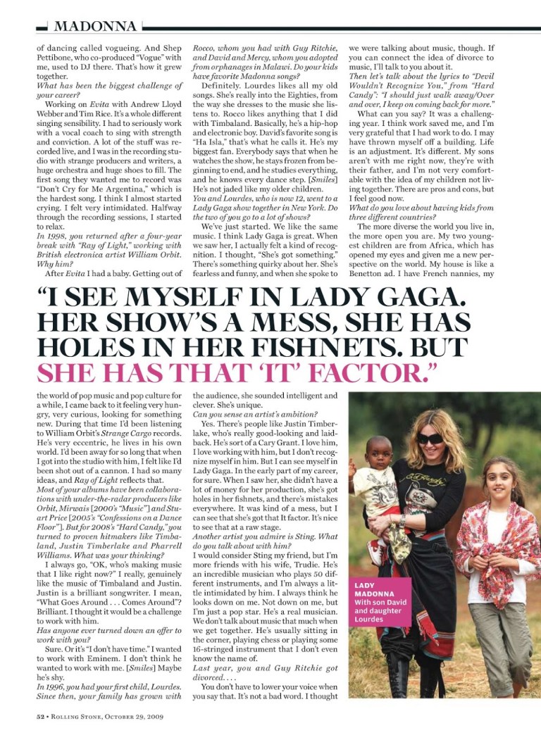 ON THE COVER: «ROLLING STONE» (USA) – OCTUBRE 2009 – DIVINA MADONNA